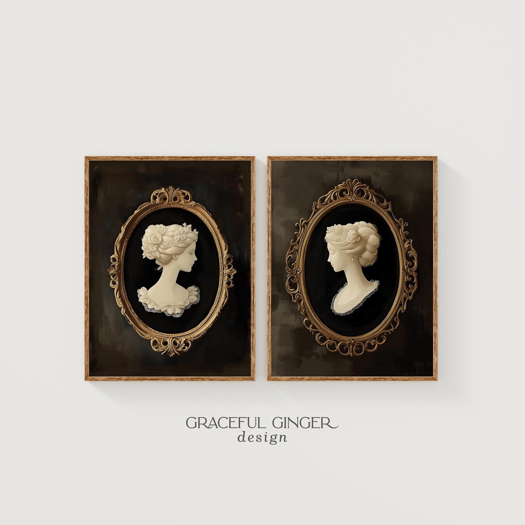 Victorian Cameo Wall Art Set of Two | Vintage Lady Silhouette Portraits ...