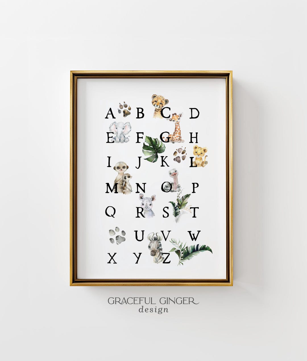 Safari Animal Alphabet Print: Jungle Nursery Decor, Printable Wall Art ...