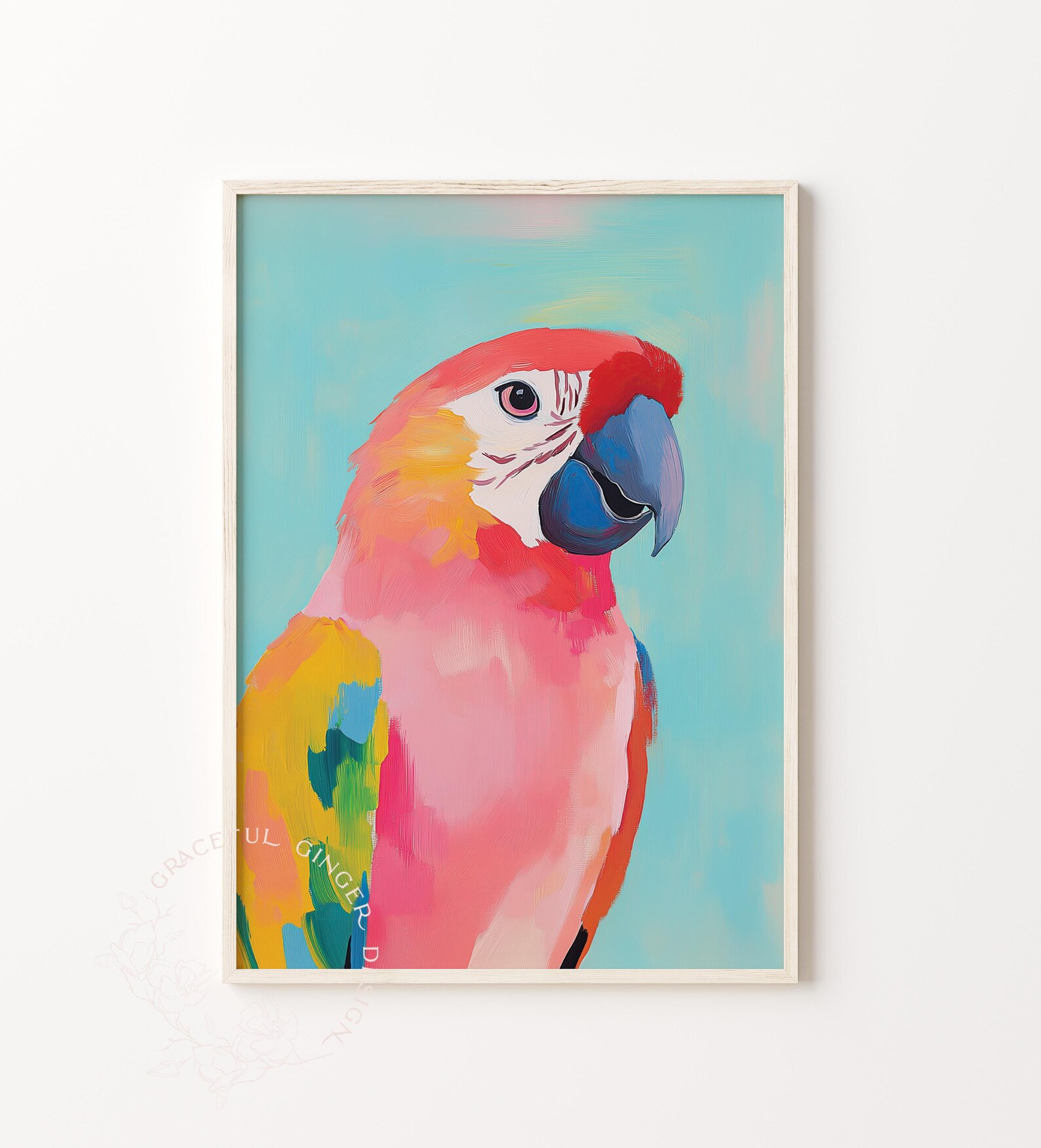 Pastel Parrot Art Print: Tropical Pink & Blue Bird (digital Download ...