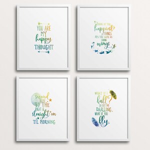 Peter Pan Quotes Nursery Print Set of 4, Orange, Green, Blue Watercolor ...