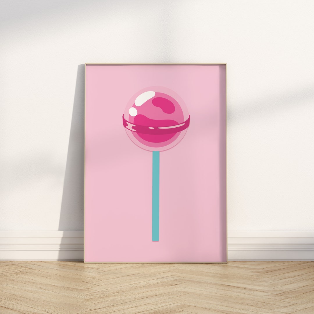 Pink Trendy Retro Poster, Printable Wall Art, Pink and Aqua Lollipop ...