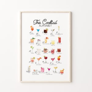 Cocktails Print, Bar Cart Wall Art, Watercolour Cocktail Alphabet ...