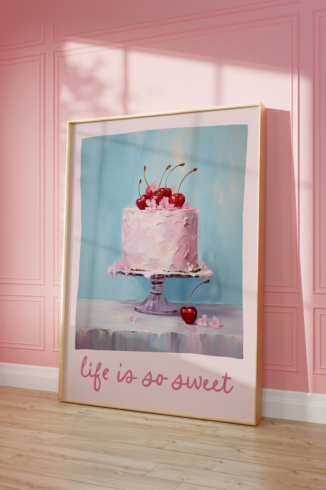Pink Cake Printable Wall Art, Kitchen Quote Print, Coquette Cherry ...