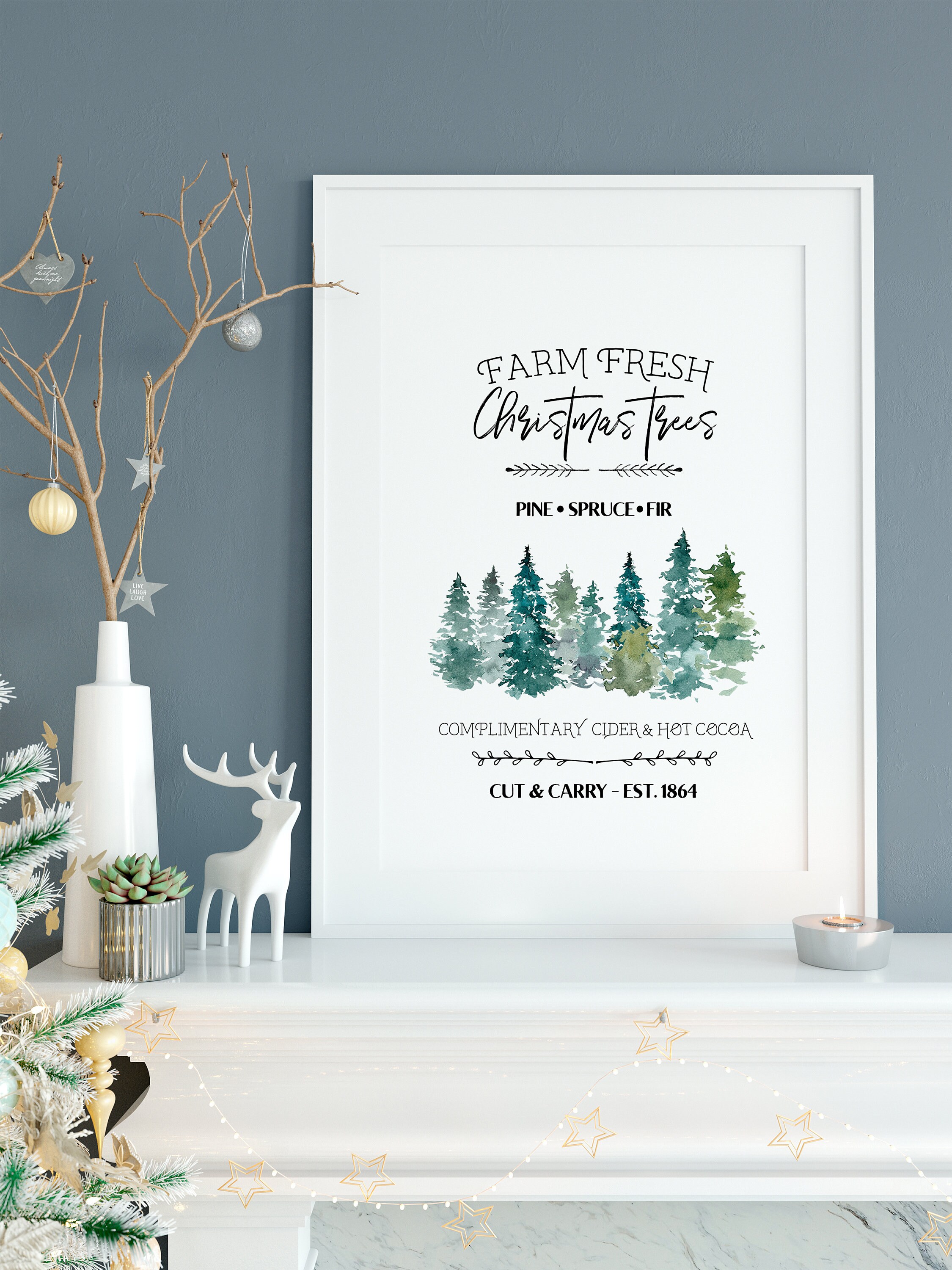 Farm Fresh Christmas Trees Printable Christmas Farmhouse - Etsy