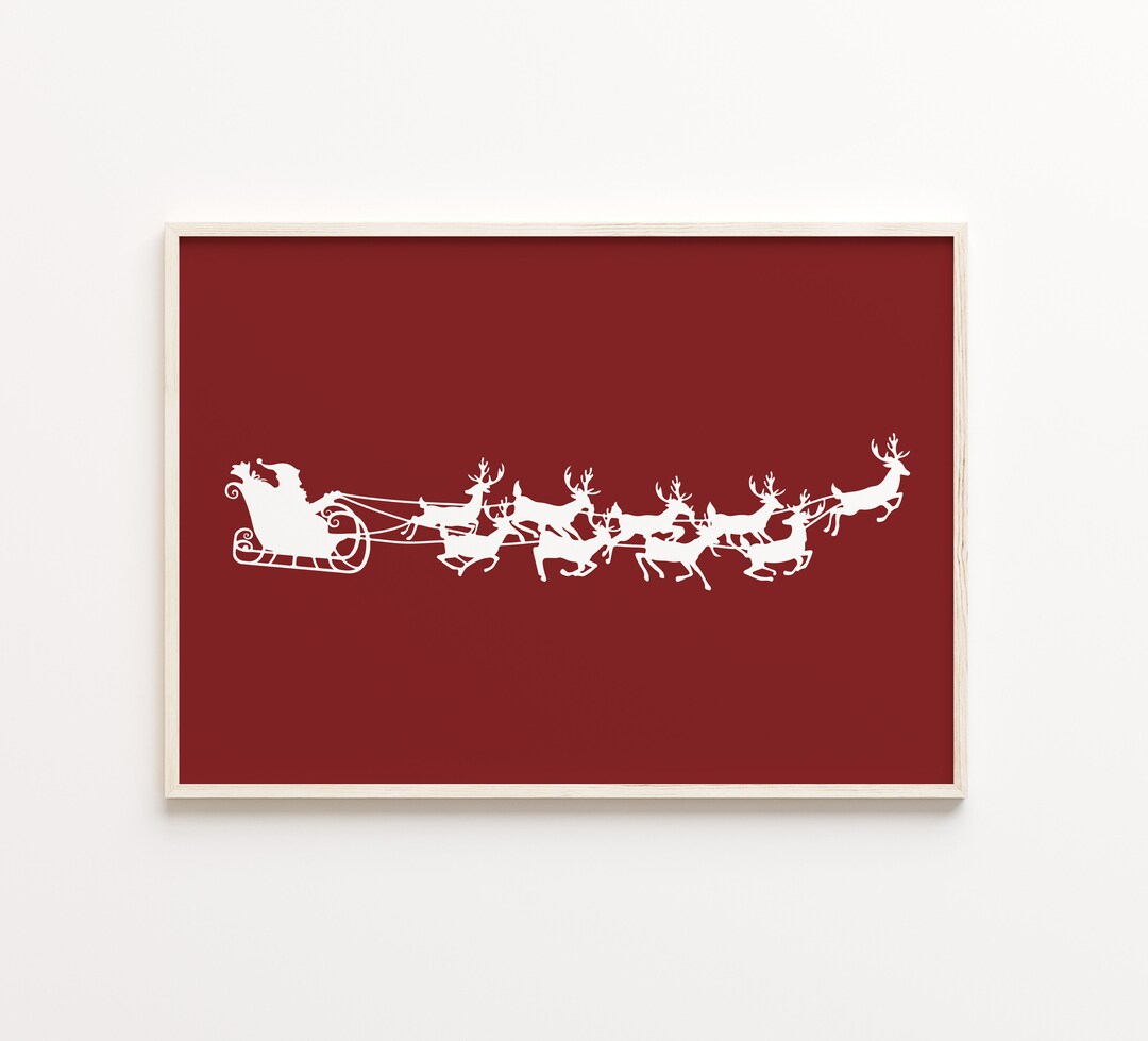 Santa Sleigh Print Red Holiday Printable Wall Art Christmas - Etsy