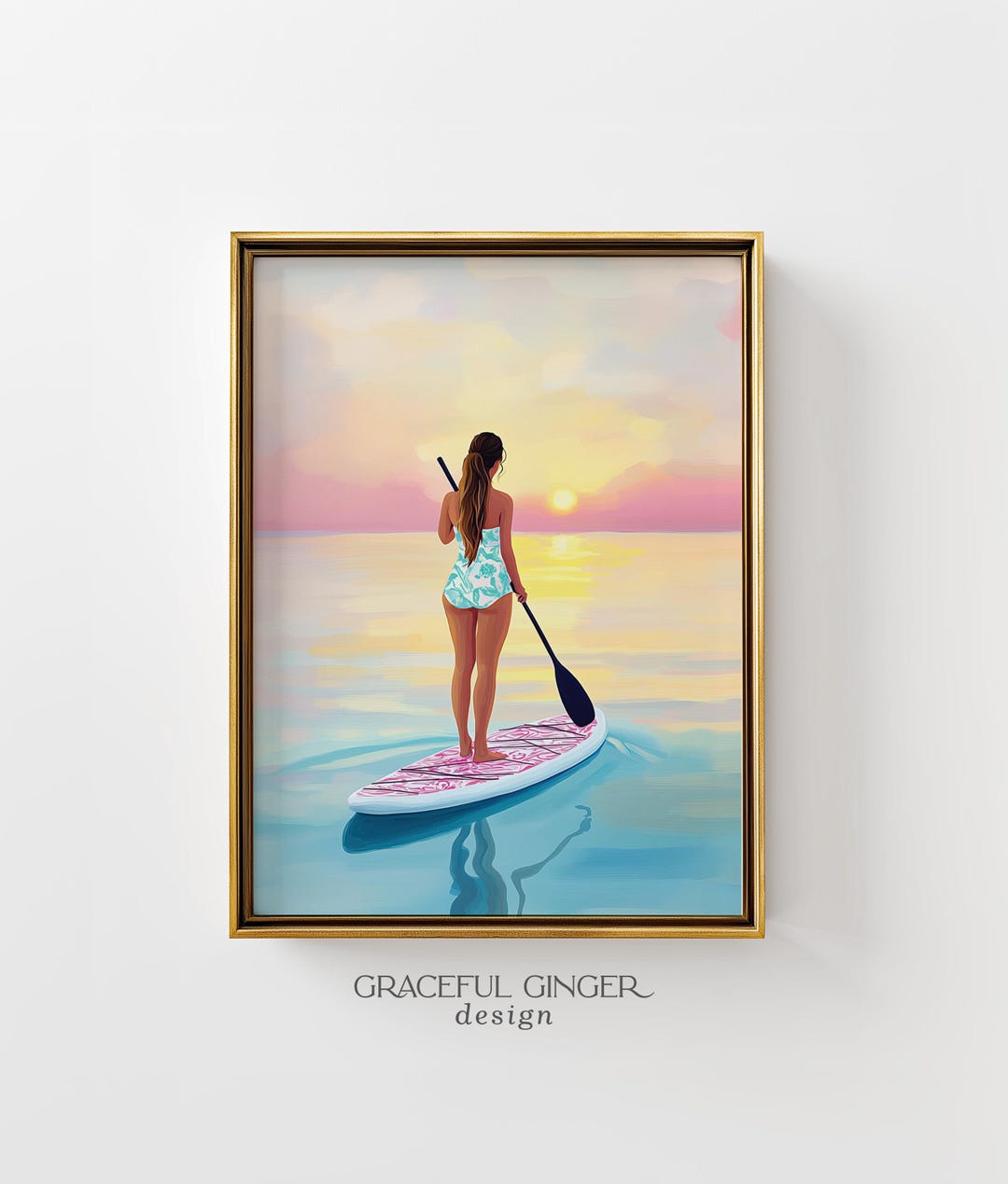 Sunset Paddleboard Girl Print: Tropical Pastel Beach Decor (digital ...