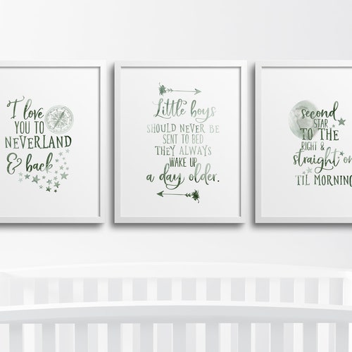 Peter Pan Quotes Nursery Print Set of 3 Green Watercolor - Etsy