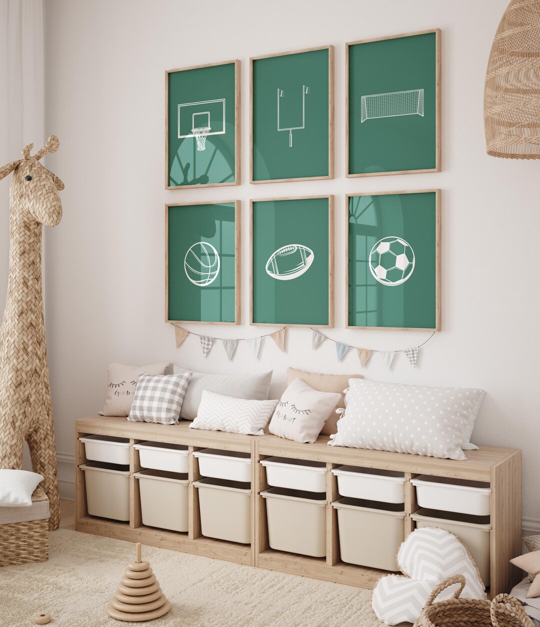 Sports Art Prints, Printable Wall Art, Green Minimalist Wall Decor, Set ...