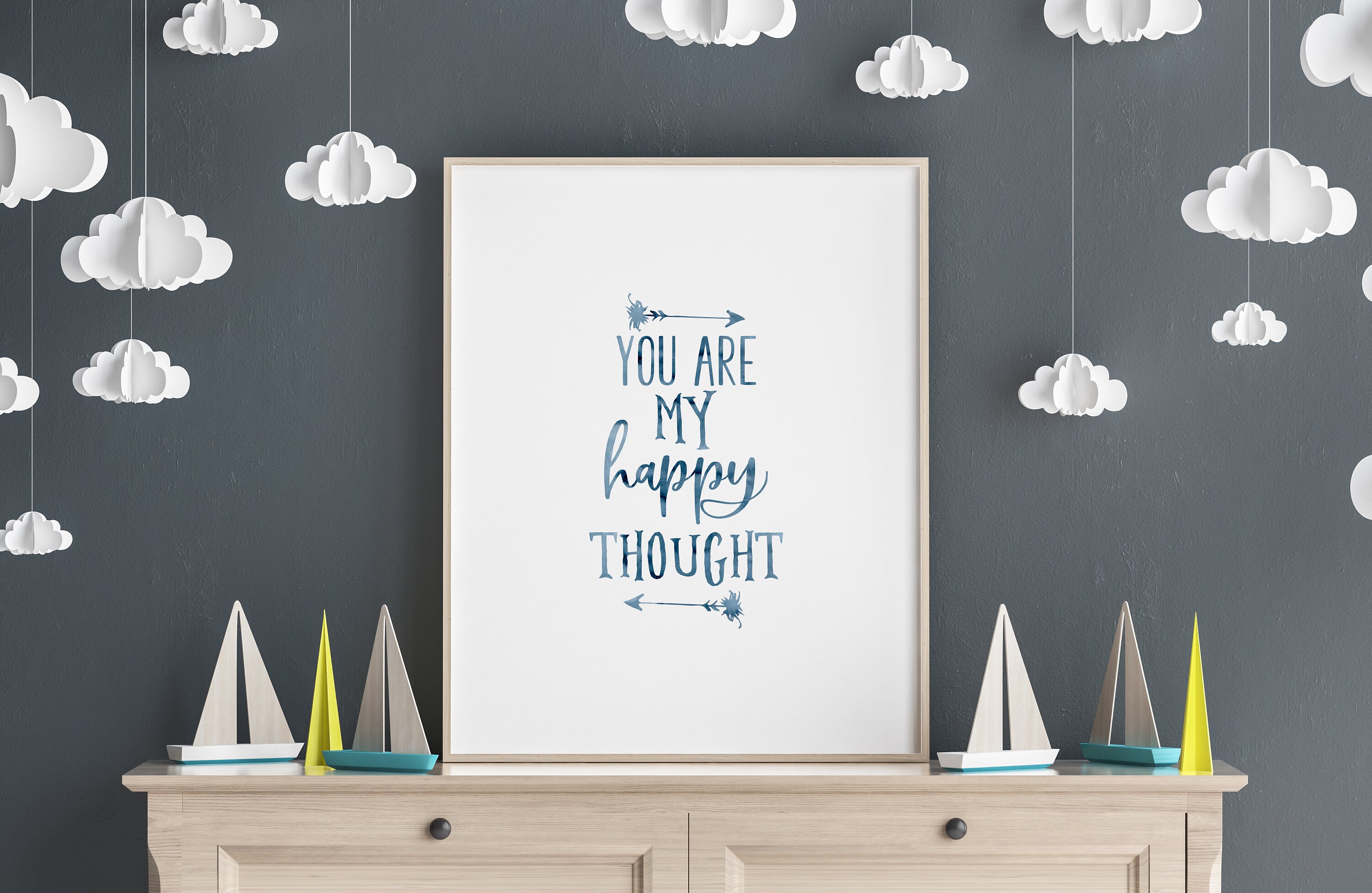 Peter Pan Nursery Quote Print You Are My Happy Thought Blue | Etsy