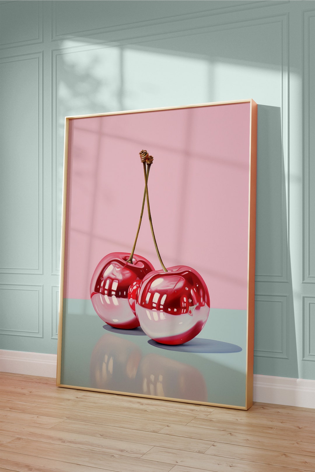 Cherries Art Print: Pink & Aqua Coquette Poster (digital Download) - Etsy