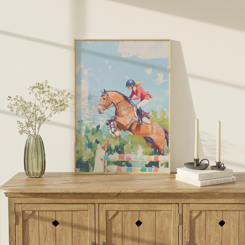 Equestrian Horse Jumping Printable Wall Art, Horse Lover Print (digital ...