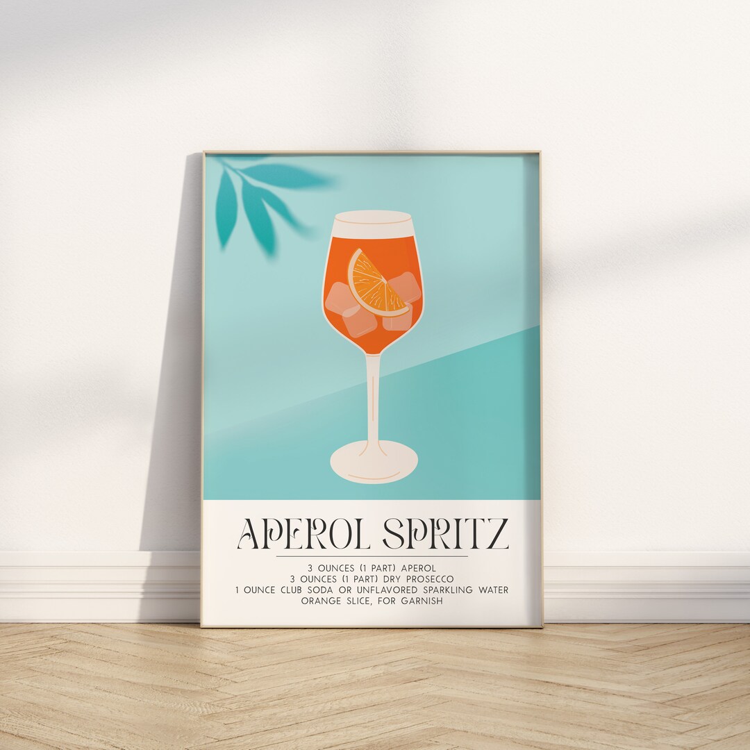 Aperol Spritz Art Print, Retro Cocktail Poster, Printable Wall Art ...