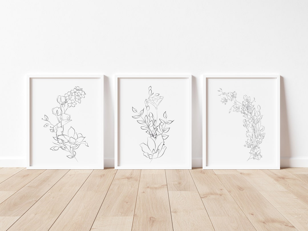 Flower Line Art Set of 3 Prints Minimalist Floral Printable - Etsy