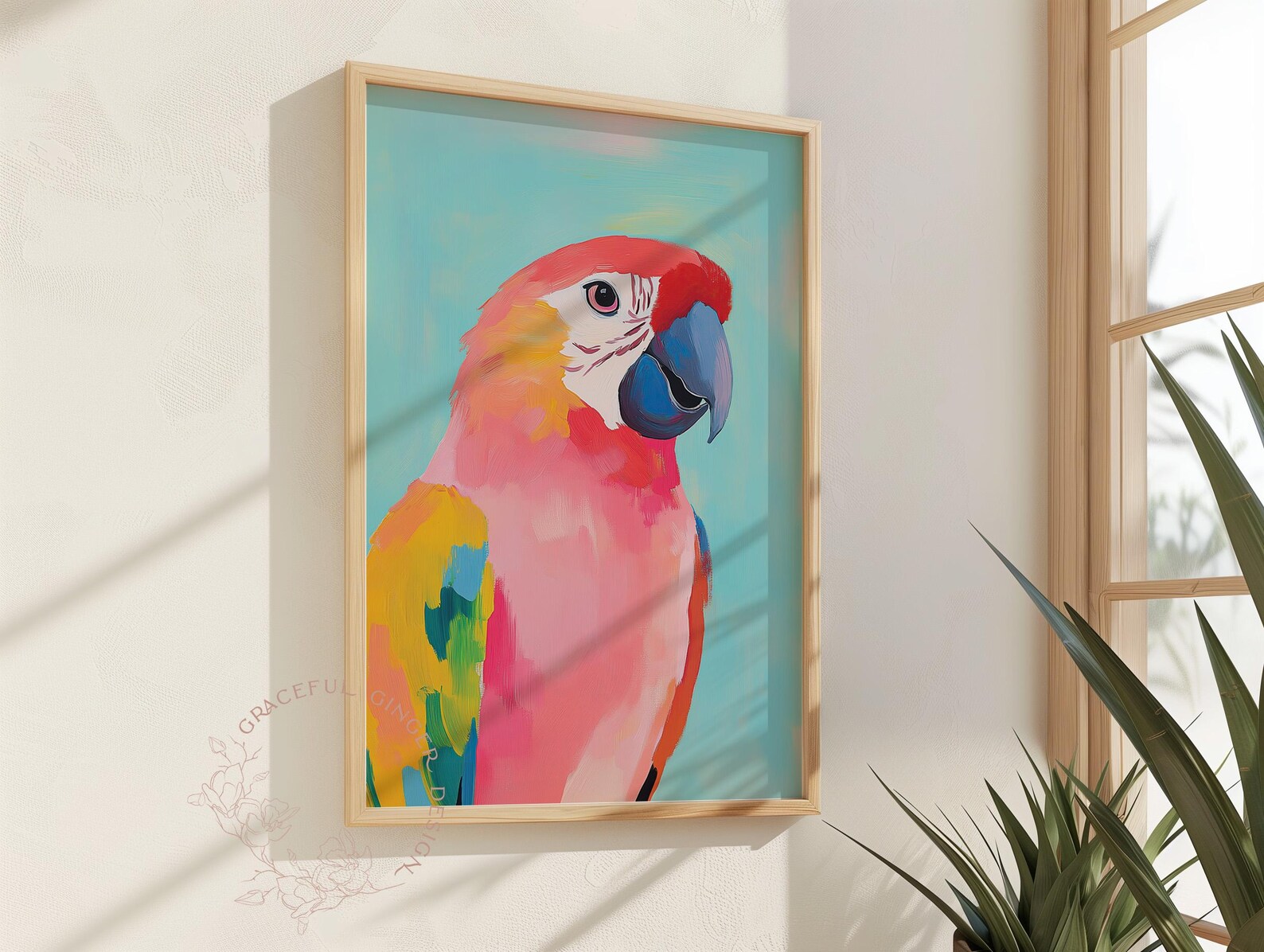 Pastel Parrot Art Print: Tropical Pink & Blue Bird (digital Download ...
