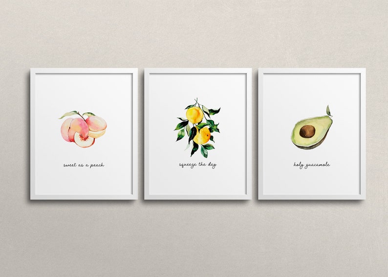Kitchen Food Prints Watercolor Fruit Set of 3 Printable Wall | Etsy