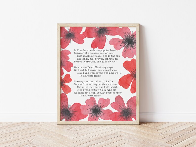 In Flanders Fields Poem Wall Art Watercolour Poppies | Etsy