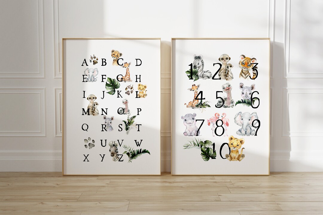 Safari Alphabet and Numbers Printable Wall Art, Kid Room Art Print Set ...