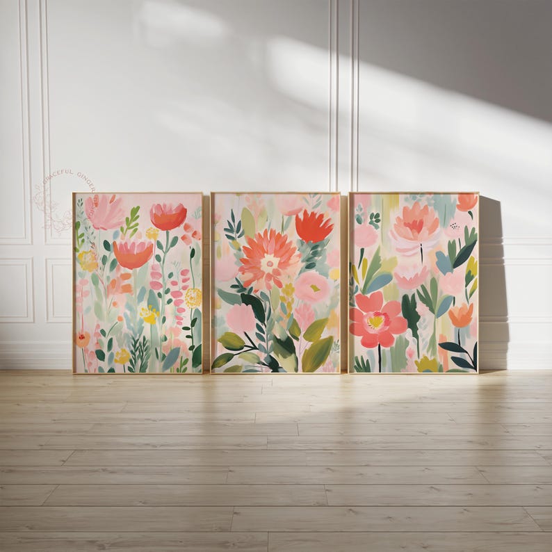 Floral Wall Art Set of 3 | Colorful Abstract Spring Flower Prints ...
