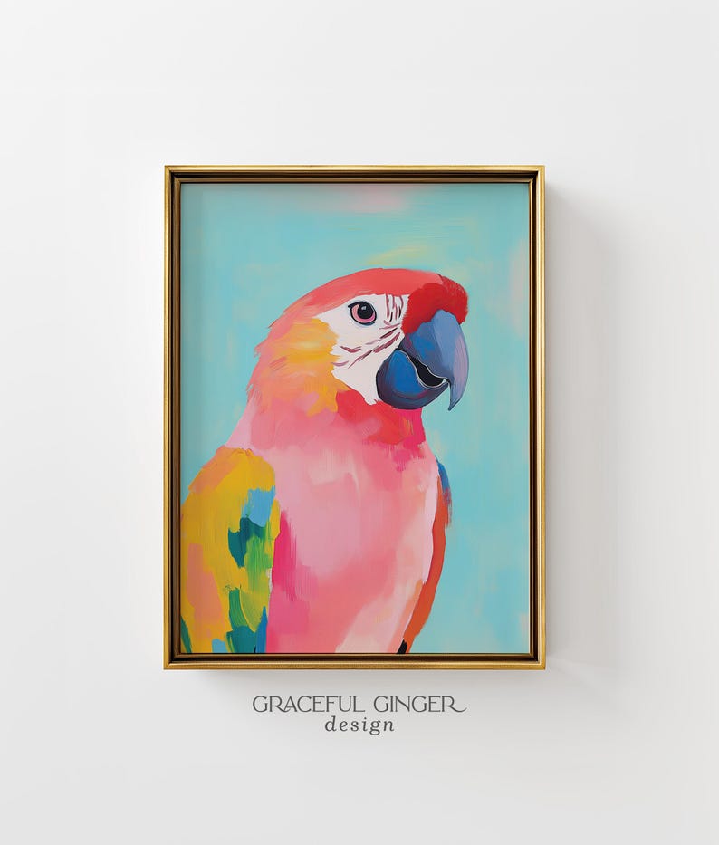 Pastel Parrot Art Print: Tropical Pink & Blue Bird (digital Download ...