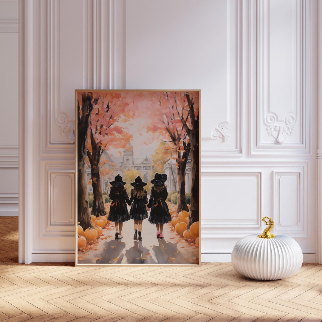Witches Trick or Treating Halloween Printable Wall Art, Fall Art Poster ...