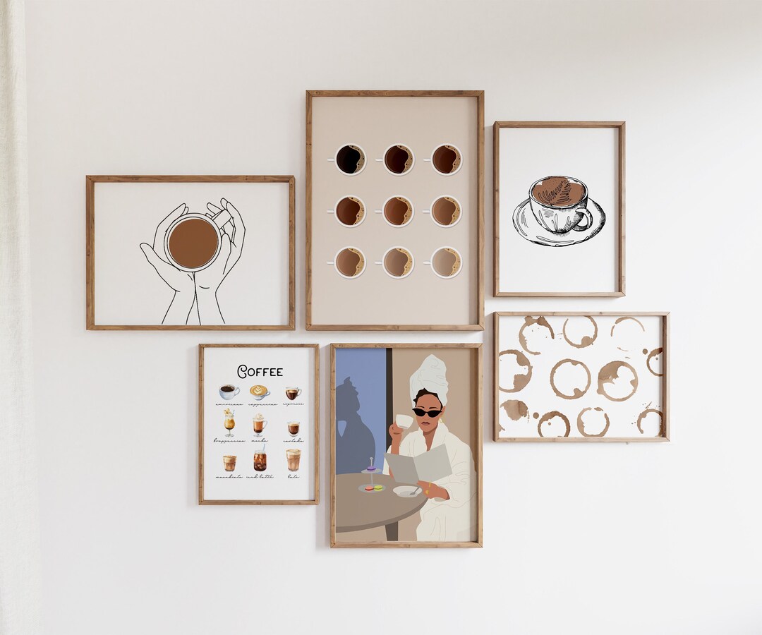 Coffee Bar Wall Gallery Set of 6 Prints, Abstract Coffee Shop Printable ...