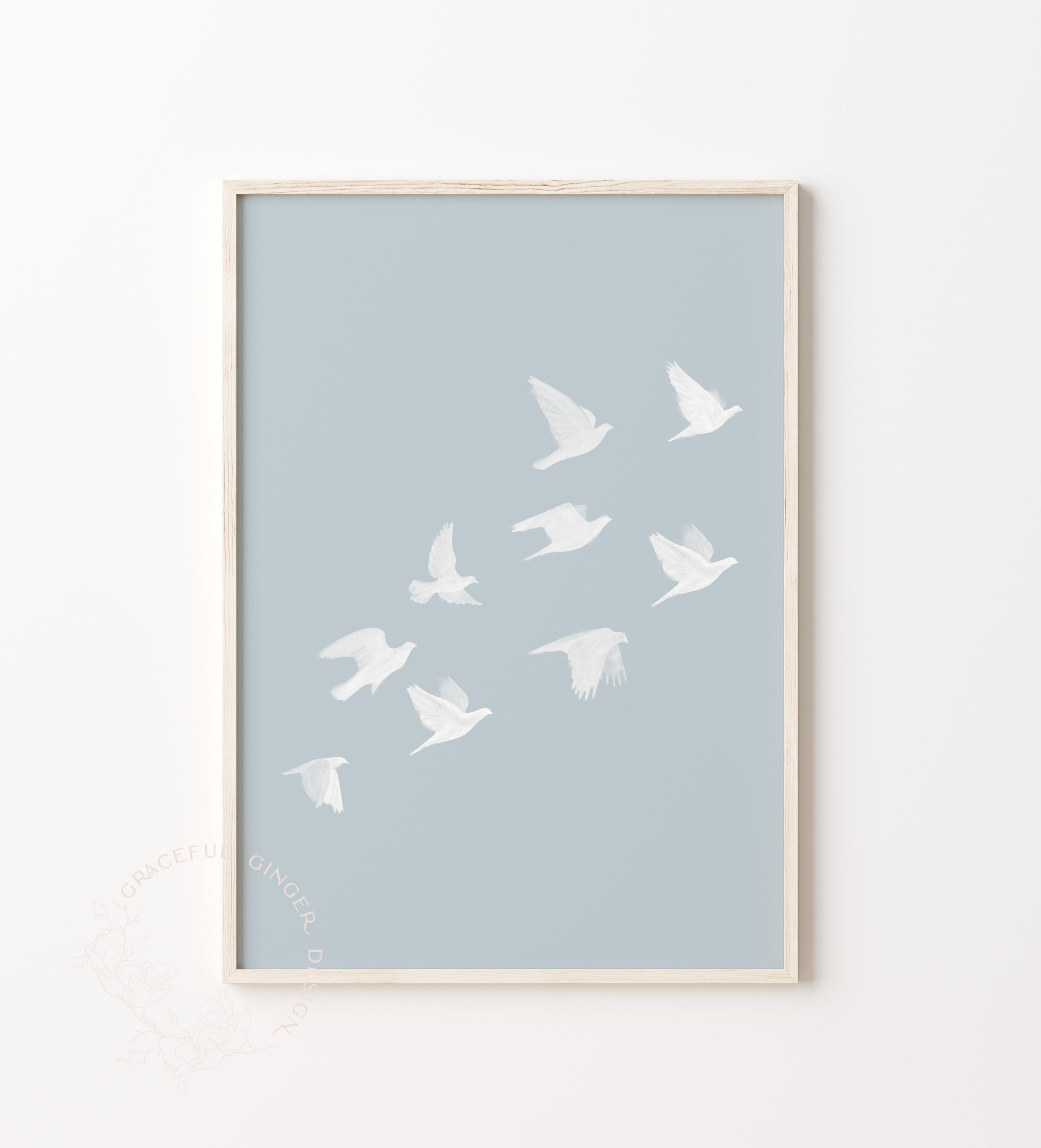 Bird Flock Print Set of Two: Minimalist Flying Birds, Light Blue Decor ...