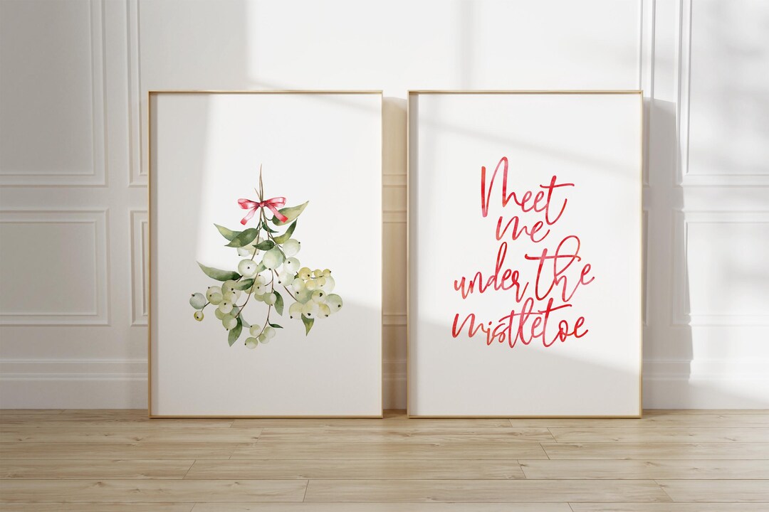 Mistletoe Christmas Set of 2 Prints, Holiday Printable Wall Art, Meet ...