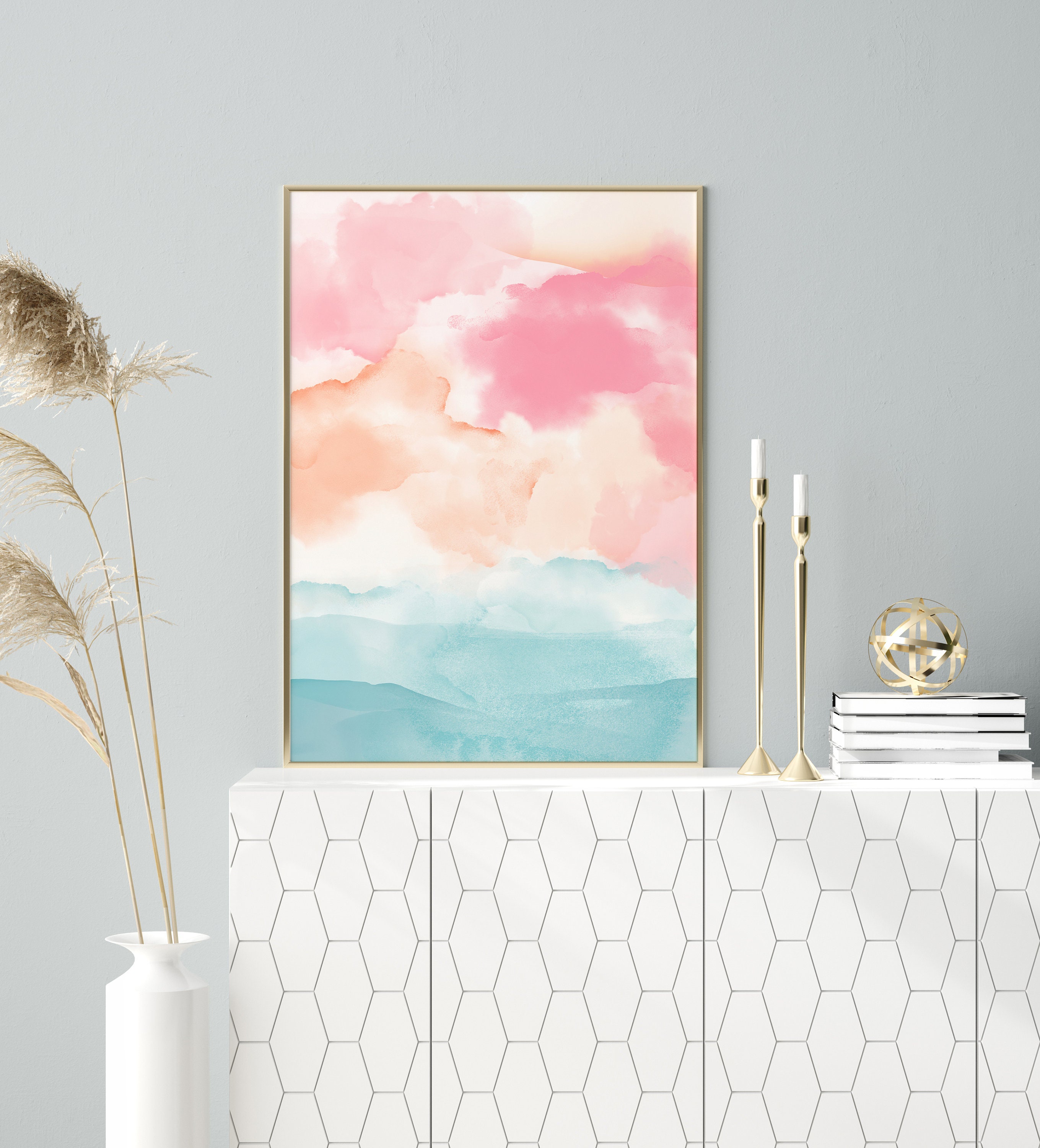 Pink Abstract Sunset Print Printable Wall Art Abstract | Etsy