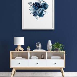 Navy Blue Flower Print Printable Wall Art Floral Bouquet - Etsy