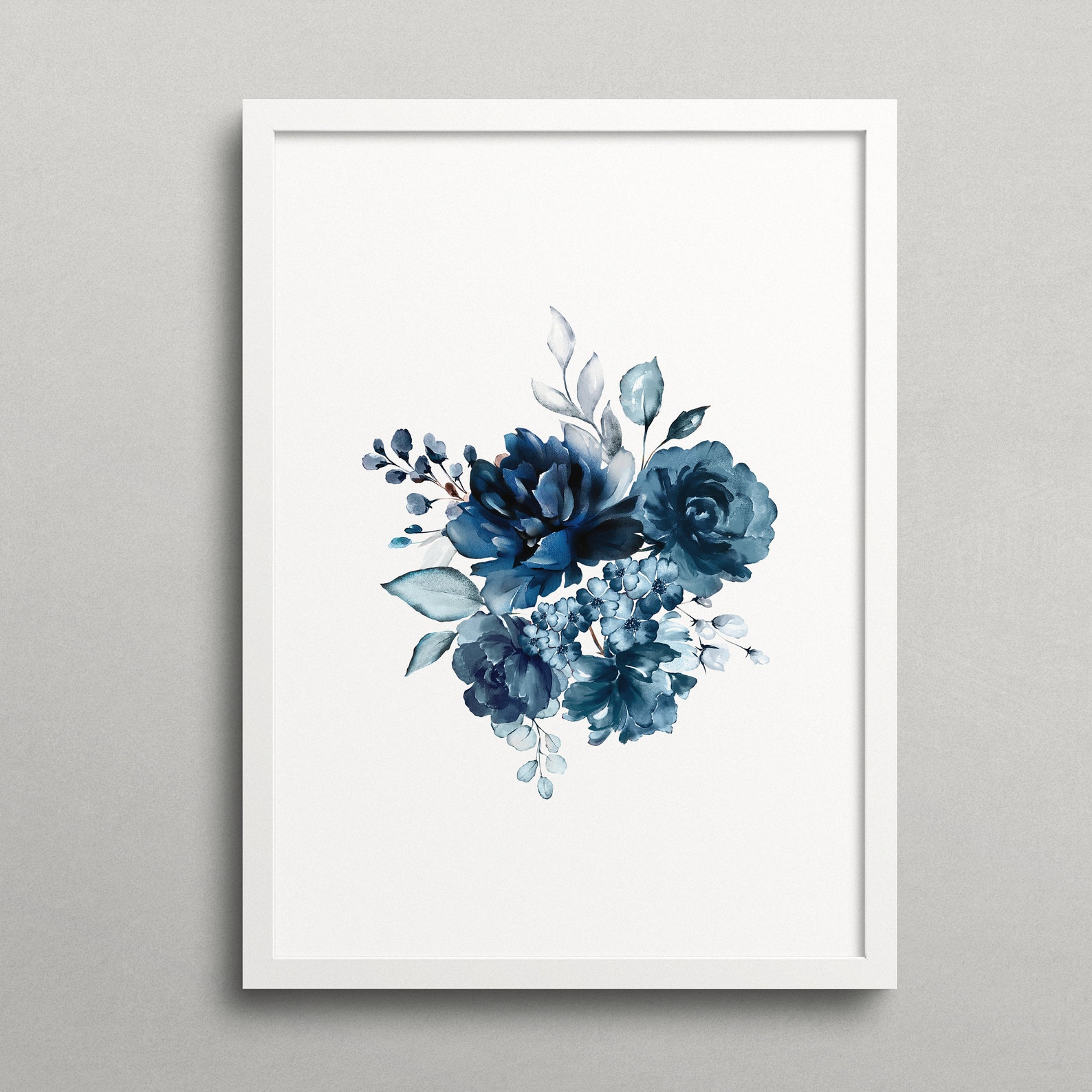 Navy Blue Flower Print Printable Wall Art Floral Bouquet - Etsy