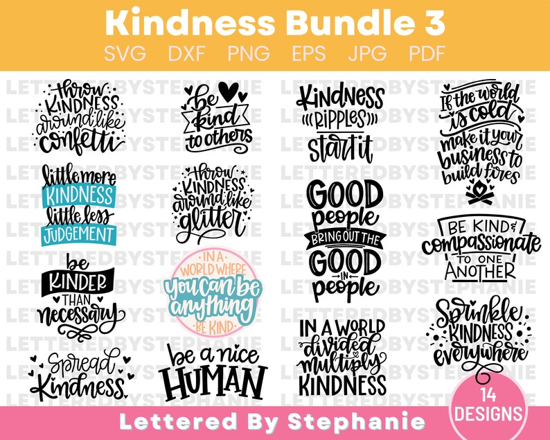 Kindness Quote Svg Bundle Positive Quotes Svg Kind Quotes Bund Lettered ...