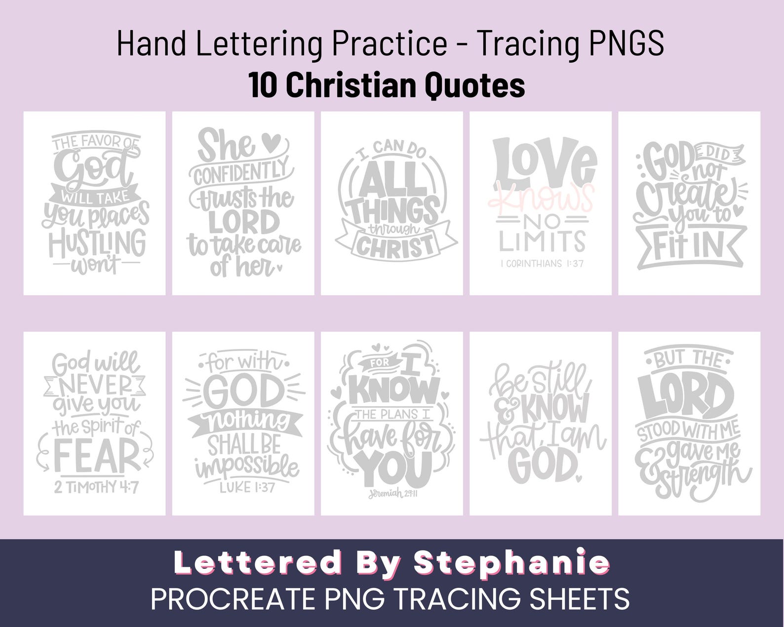 Procreate Lettering Tracing Sheets - 10 Hand Lettered Christian Quotes ...
