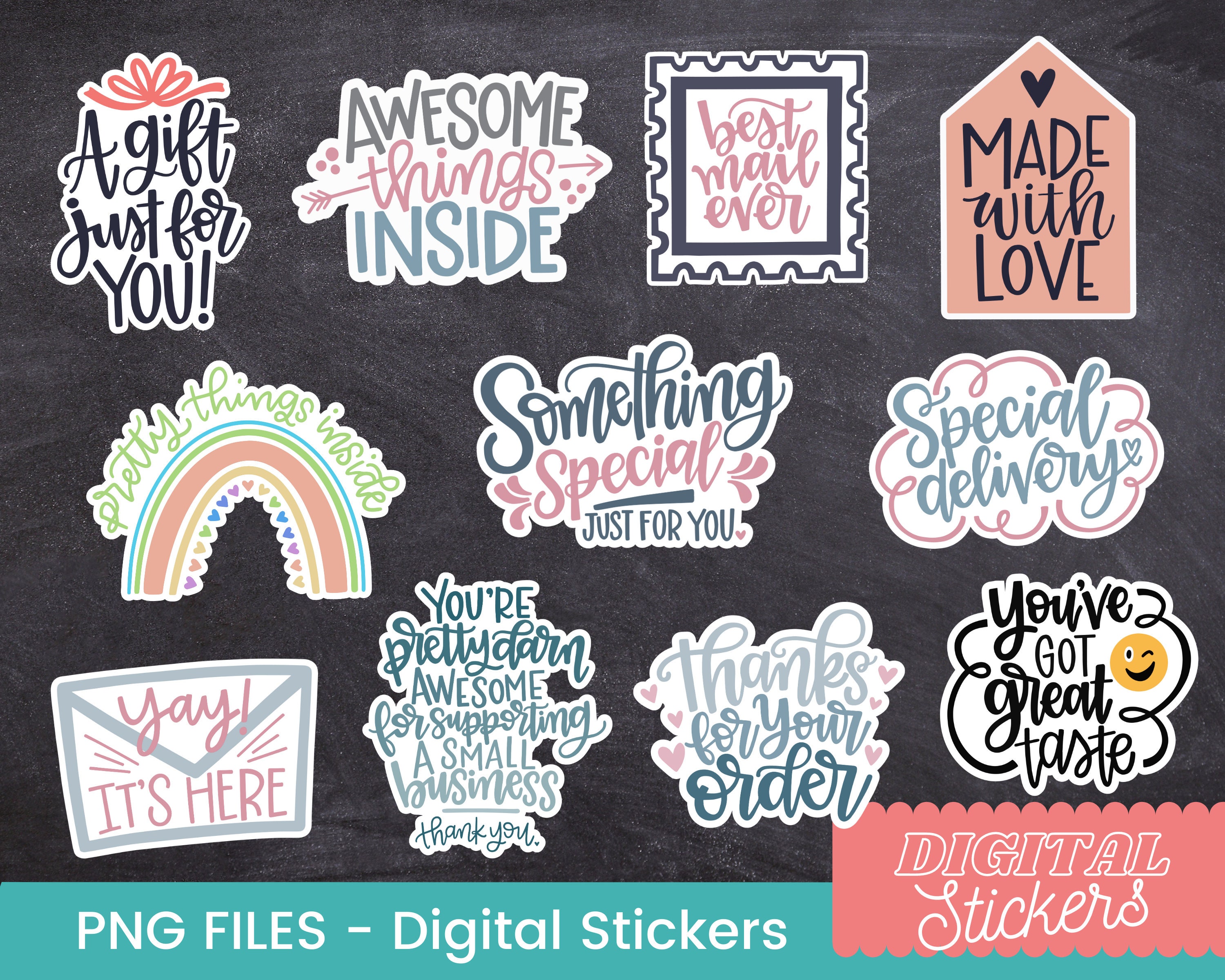 Digital Stickers for Packaging, PNG File ONLY. Bundle of Digital ...