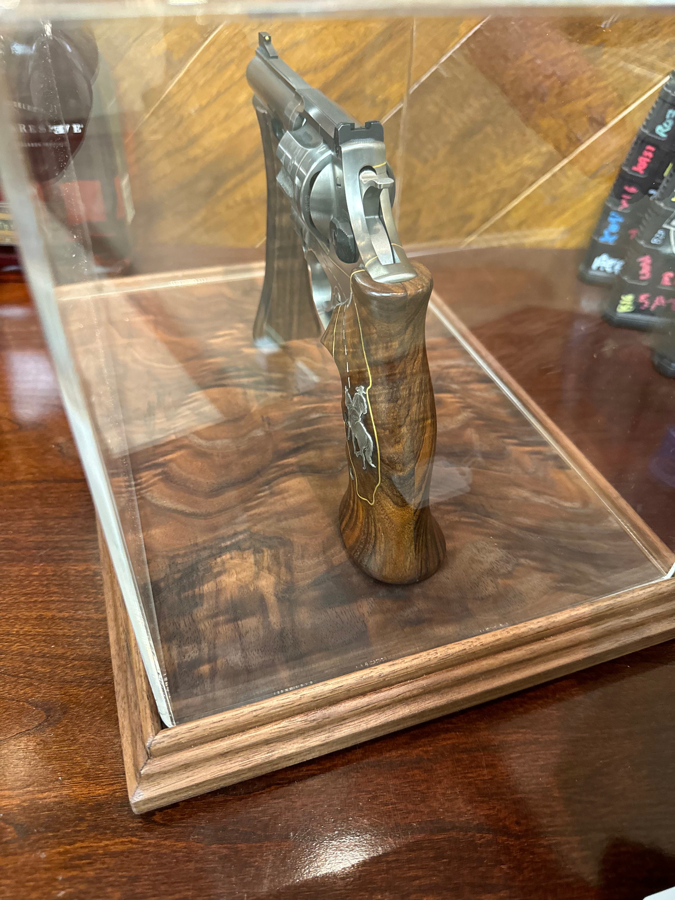 Handcrated Figured Walnut Pistol Display Stand With Five Sided Acrylic ...