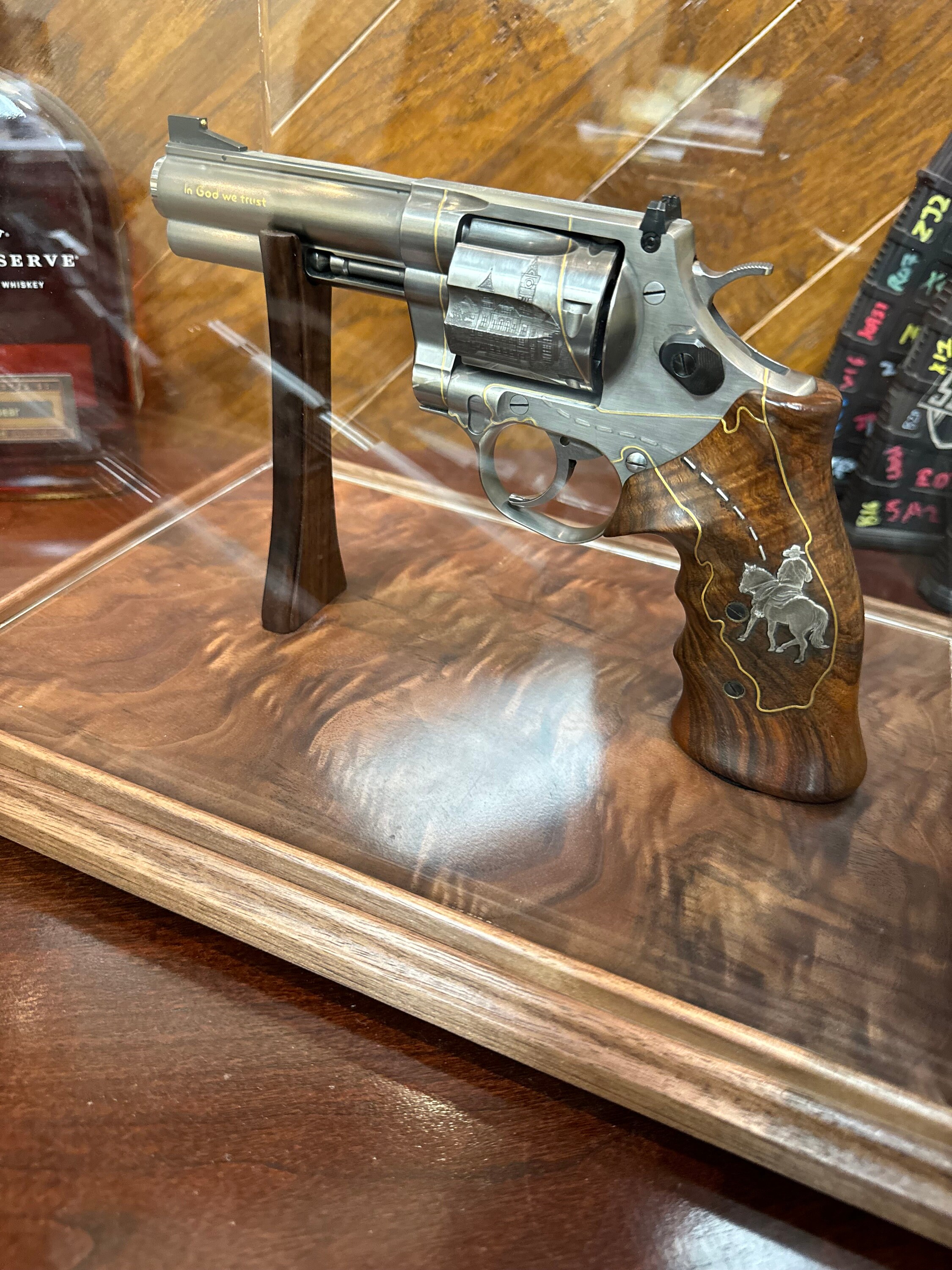 Handcrated Figured Walnut Pistol Display Stand With Five Sided Acrylic ...