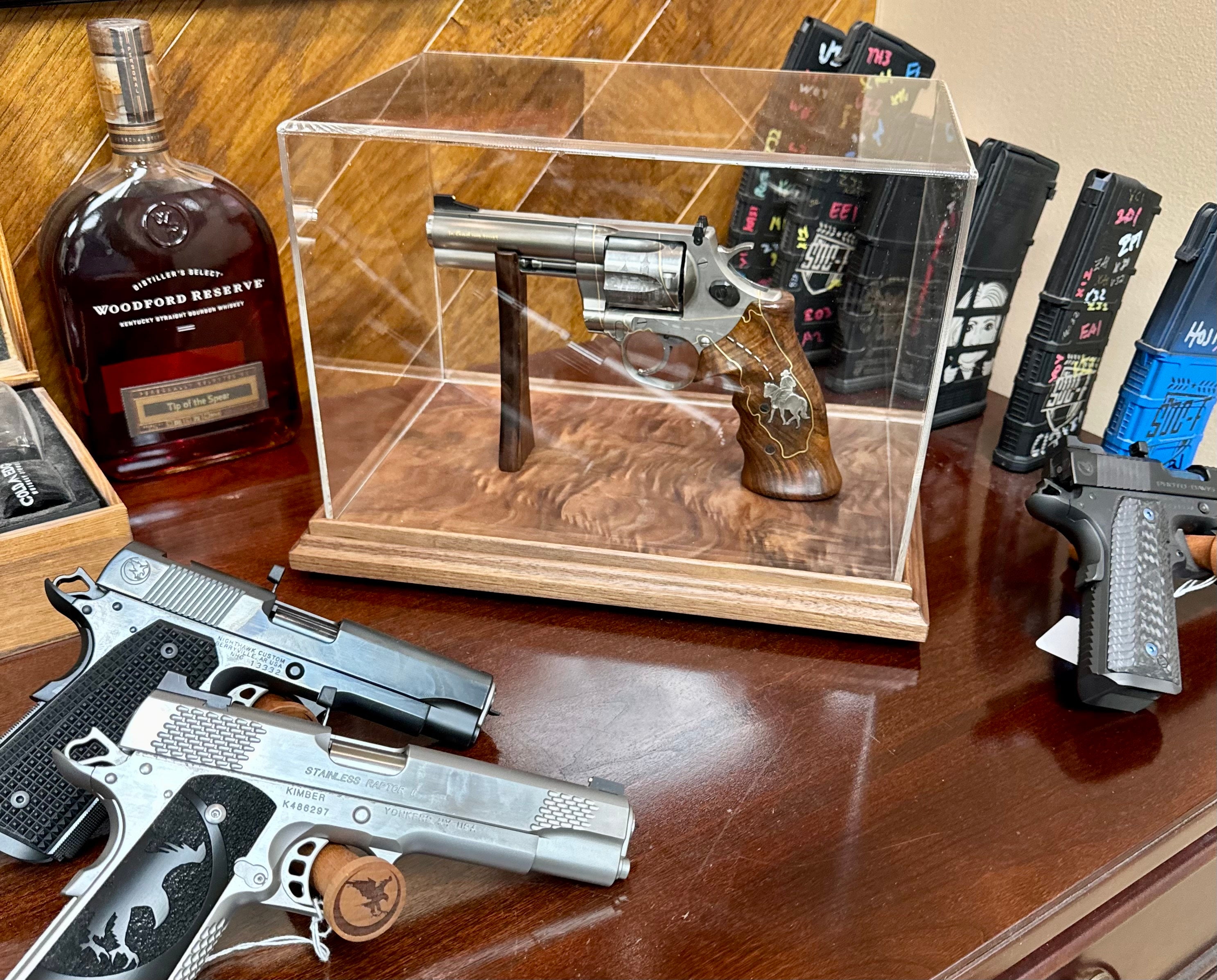 Handcrated Figured Walnut Pistol Display Stand With Five Sided Acrylic ...