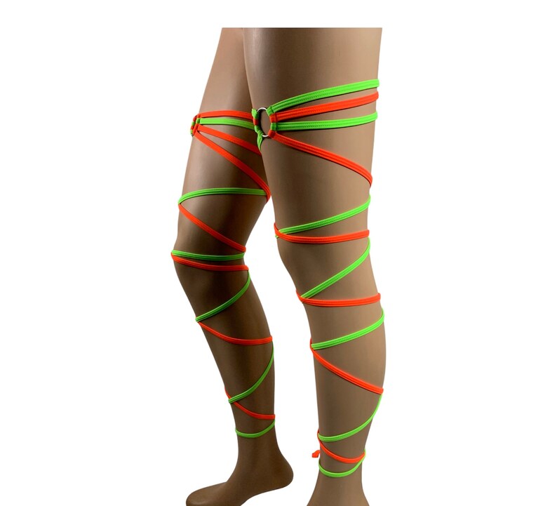 Garter Leg Wraps Neon Green /neon Orange Thigh Wraps With O-ring Rave ...
