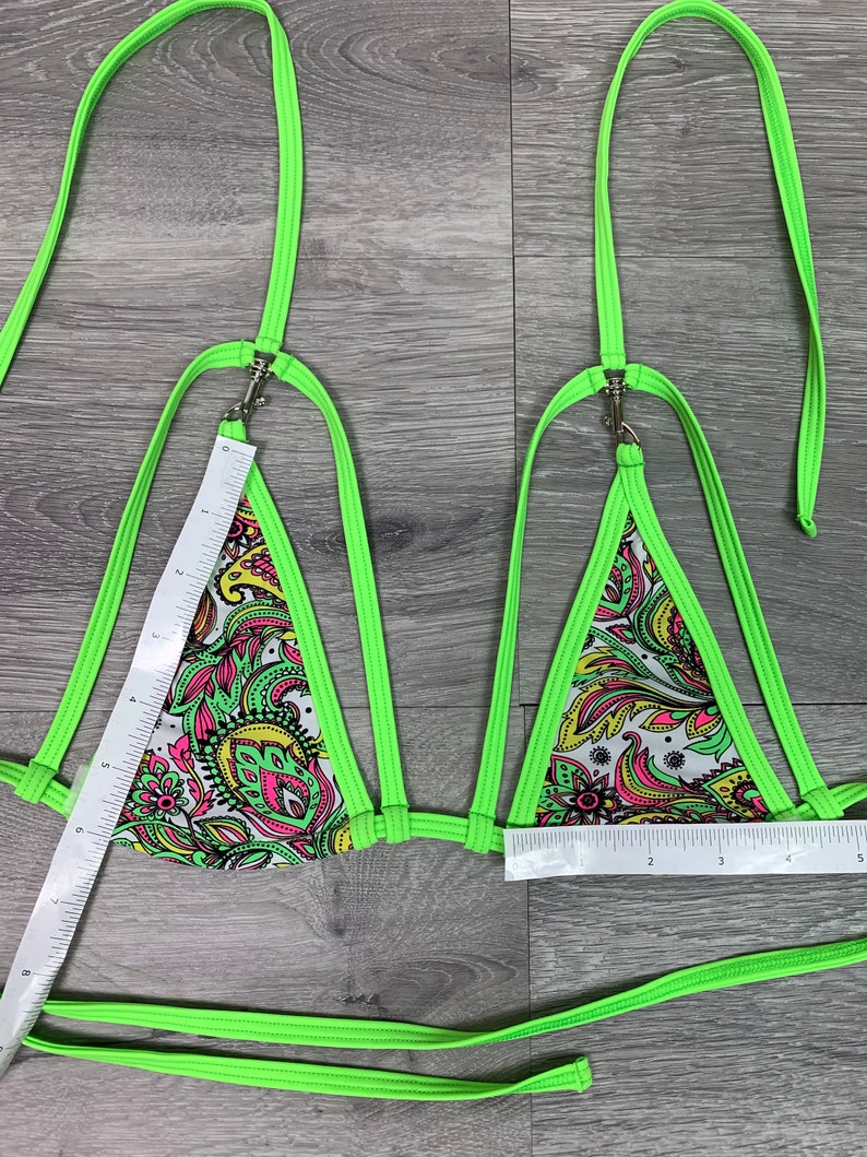 Micro Triangle Bikini Top Neon Green Paisley Print Rave - Etsy