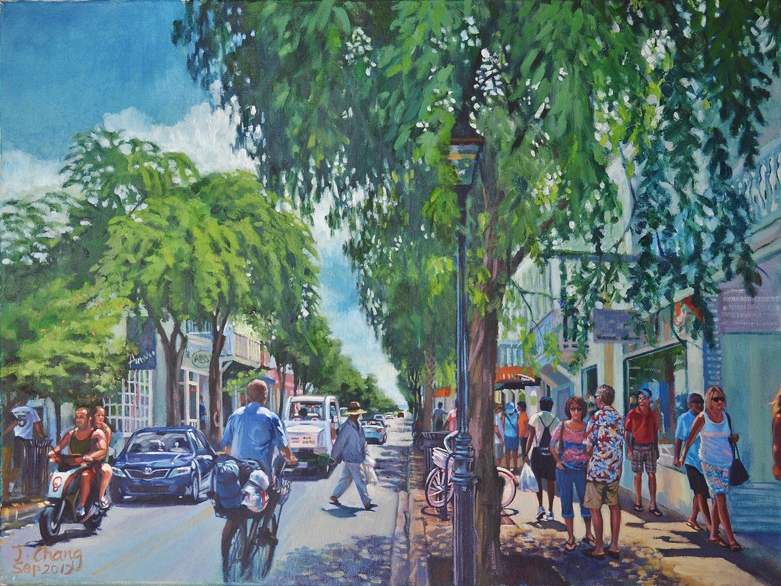 Key West Painting- Walking on Duval St. Key West - Oil Painting Art ...
