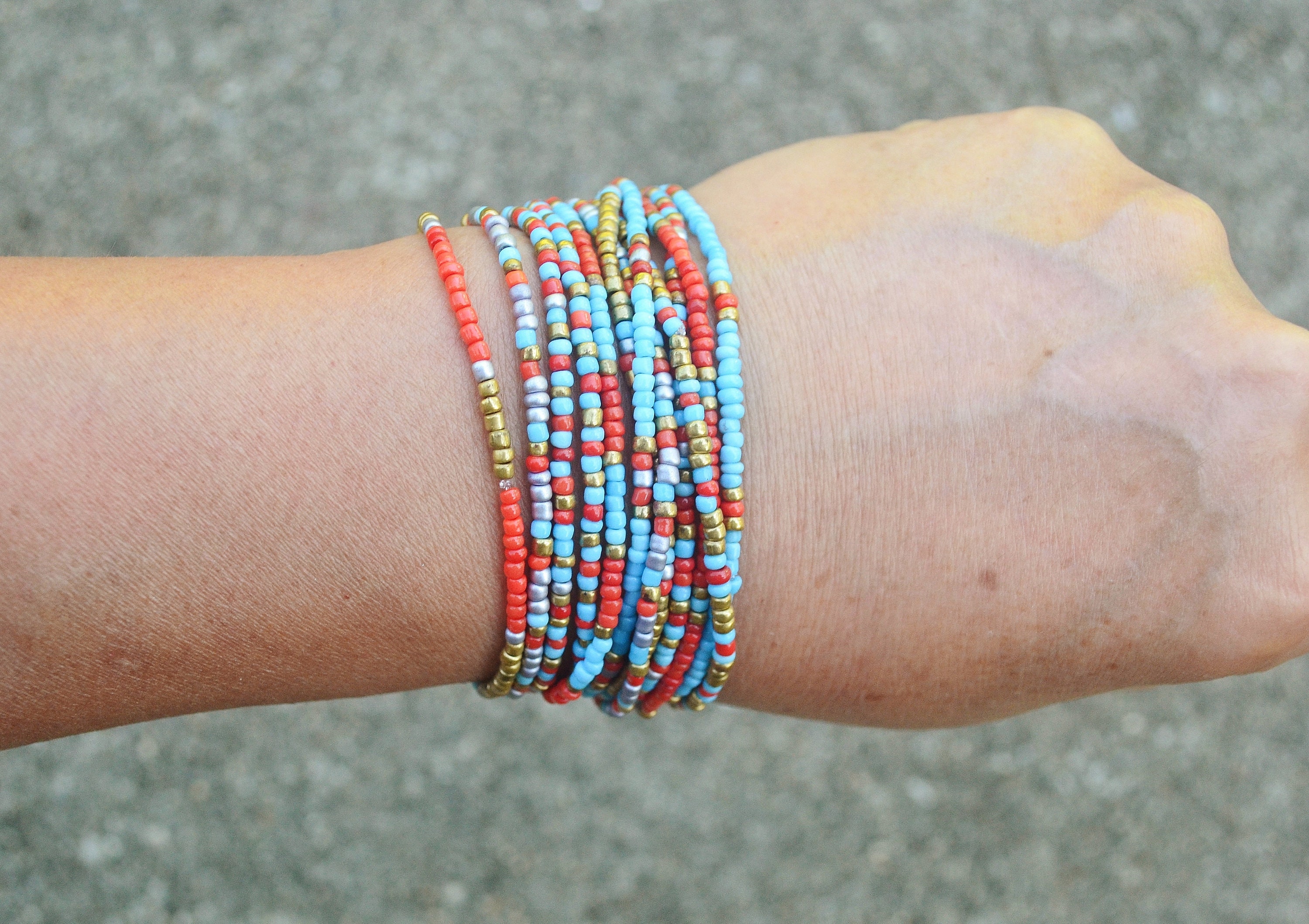 Stretch bracelets Elastic Beaded Bracelet Set 12 Red Blue | Etsy