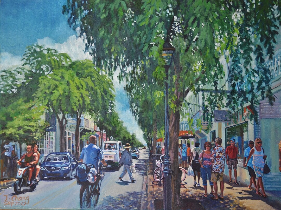 Key West Painting- Walking on Duval St. Key West - Oil Painting Art ...
