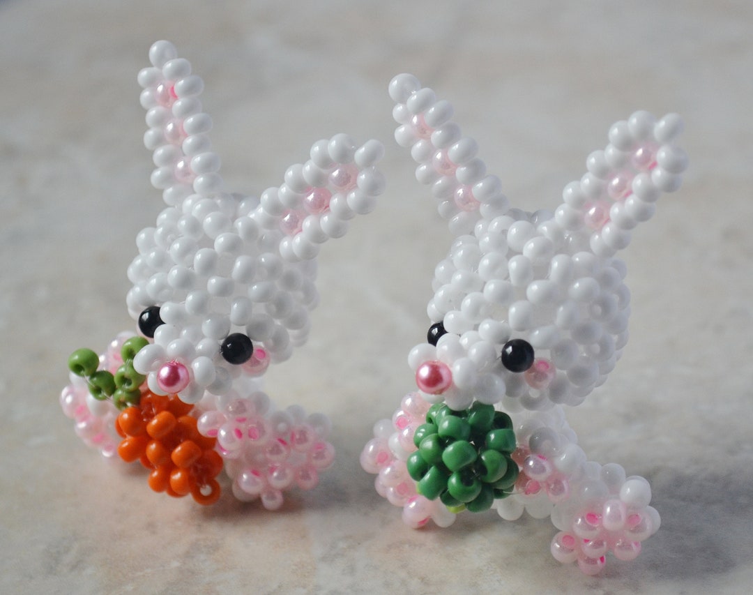 Bunny and Friend, 2 Handmade Beaded Bunnies, Bead Weaved Bunnies and ...
