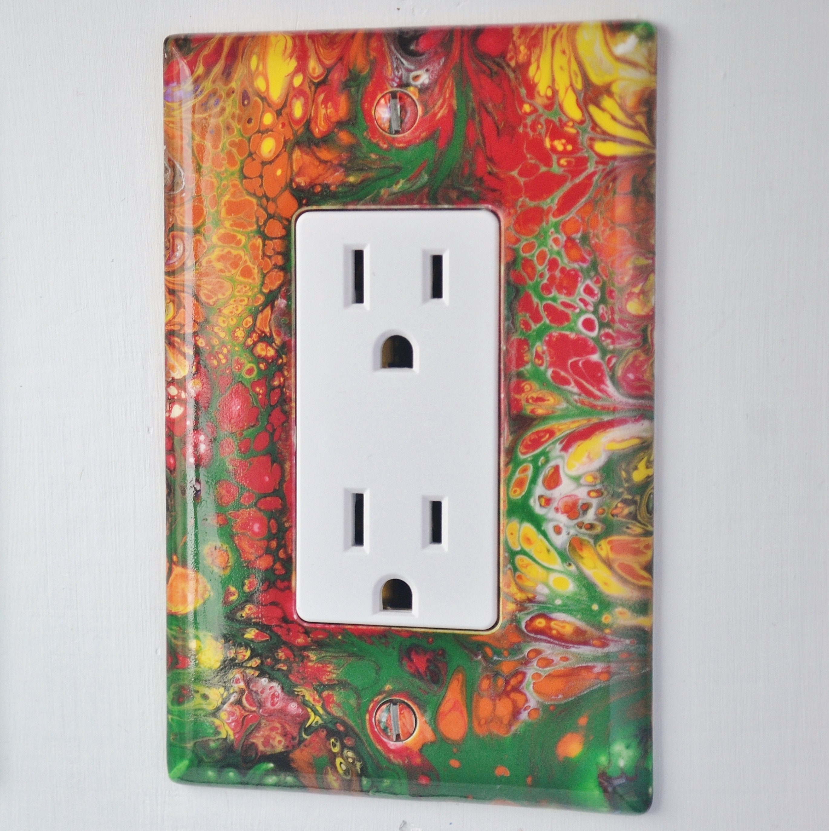 Acrylic Pouring on 2 Decorator Wall Plates #DM501, Garden Theme ...