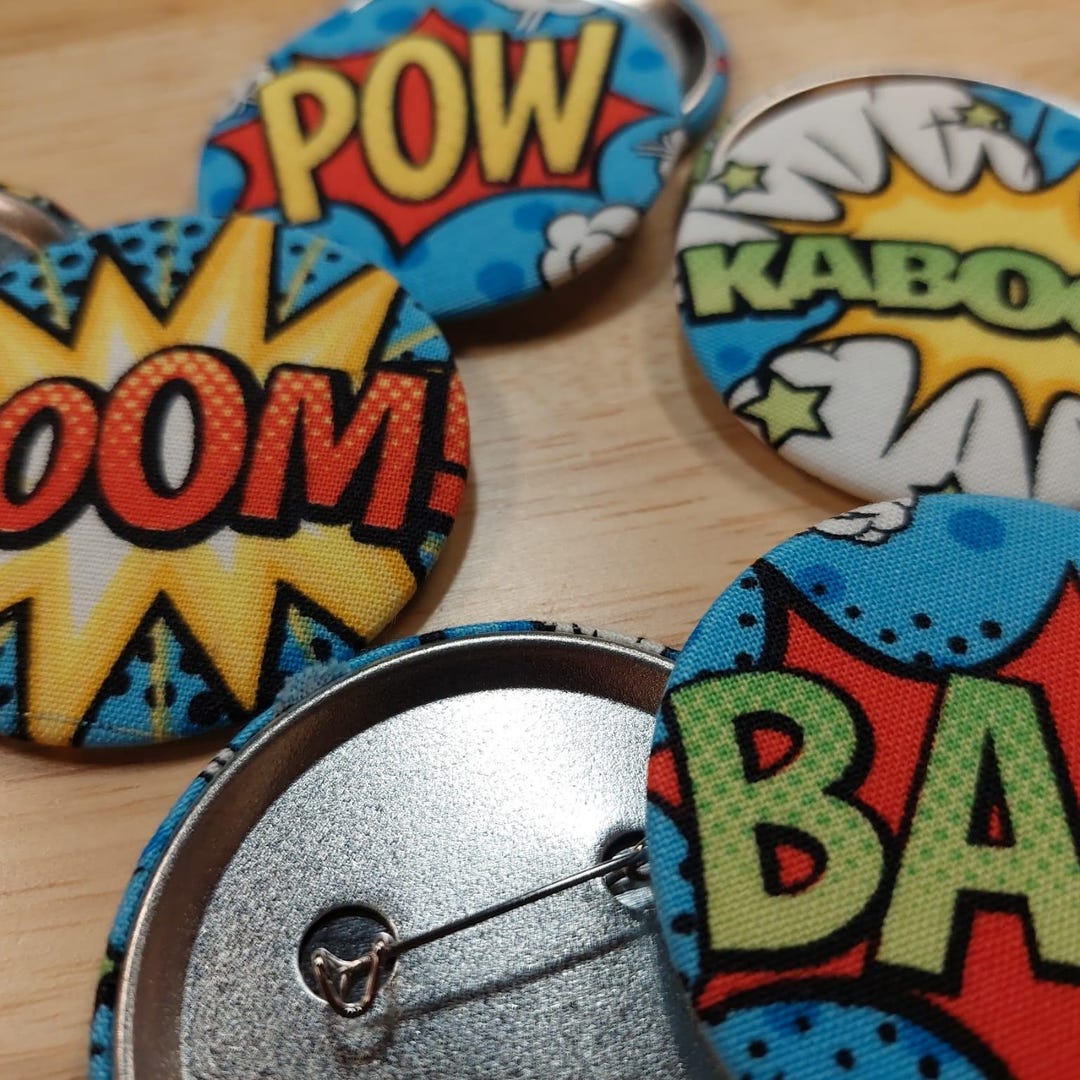 Comic Pop Art Fabric Buttons, Brooch Pin, Fabric Covered Buttons, 2,25 ...