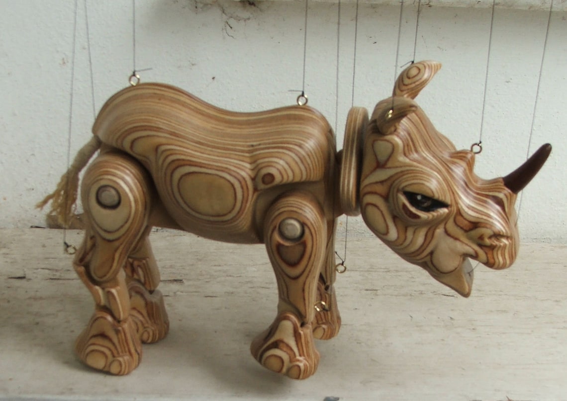 Rhino Rhinocerous Puppet Strung Marionette Handmade in Staffordshire ...