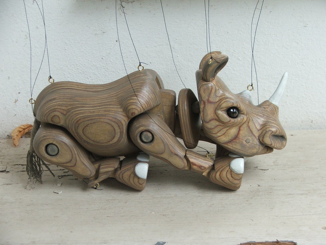 Rhino Rhinocerous Puppet Strung Marionette Handmade in | Etsy