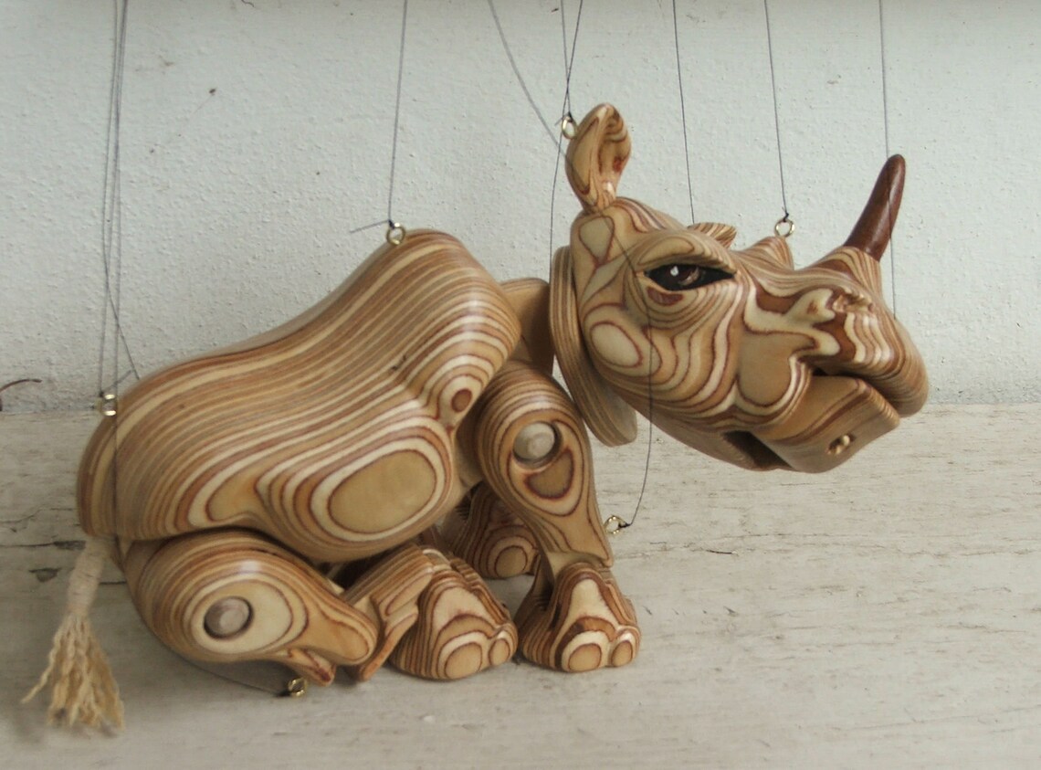 Rhino Rhinocerous Puppet Strung Marionette Handmade in | Etsy