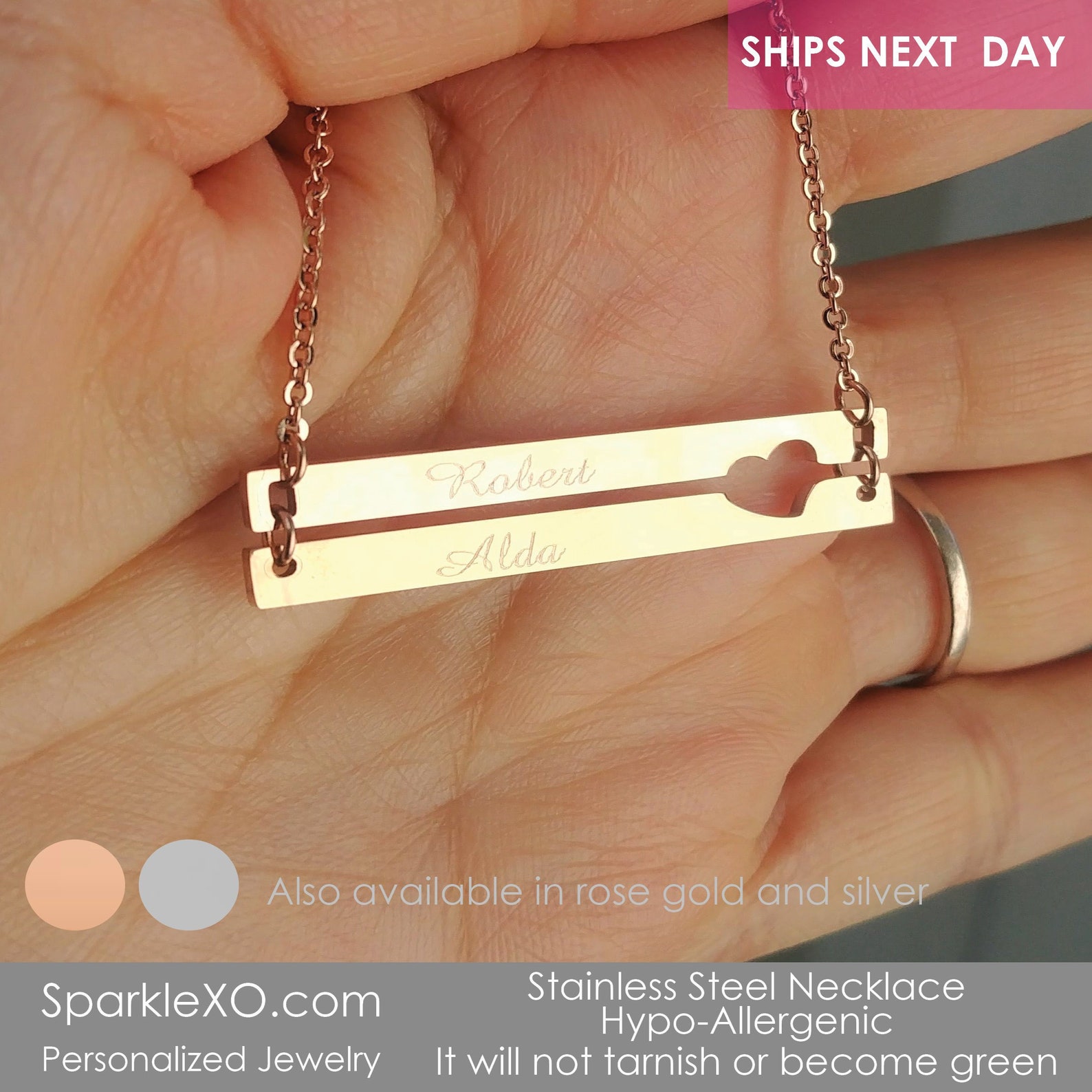 Personalized Necklace Name Necklace Engraved Necklace Double Bar With ...
