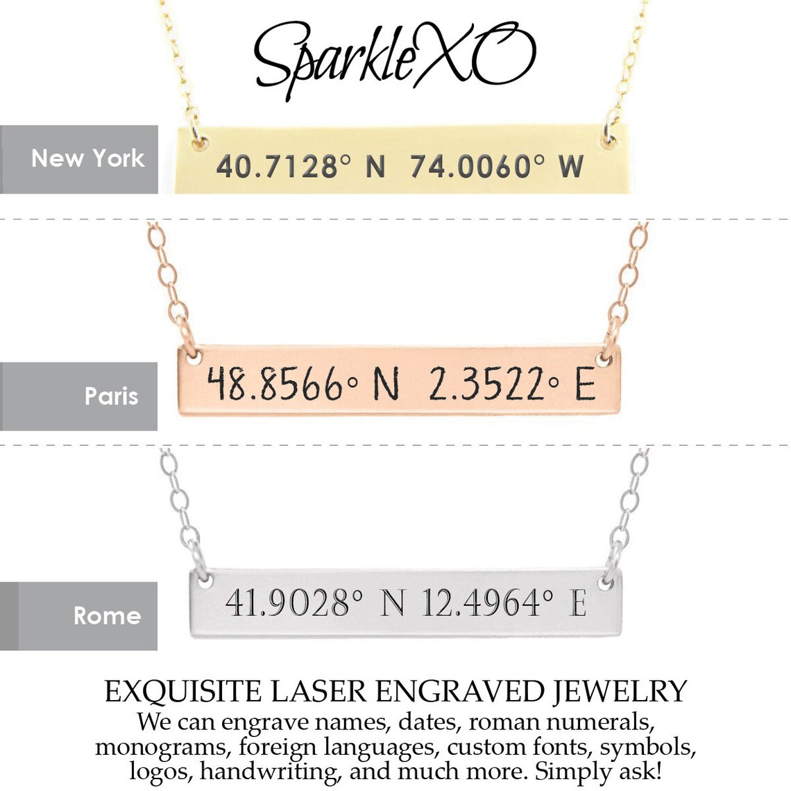 Personalized Necklace Engraved Necklace Gold Bar Necklace Custom ...