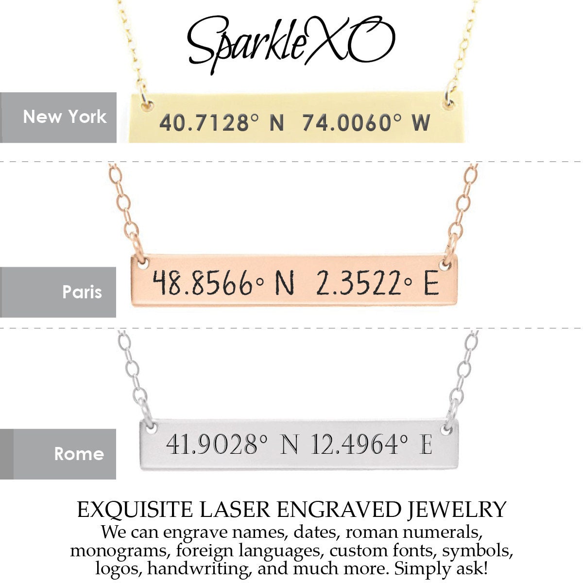 Personalized Necklace Engraved Necklace Gold Bar Necklace Custom ...